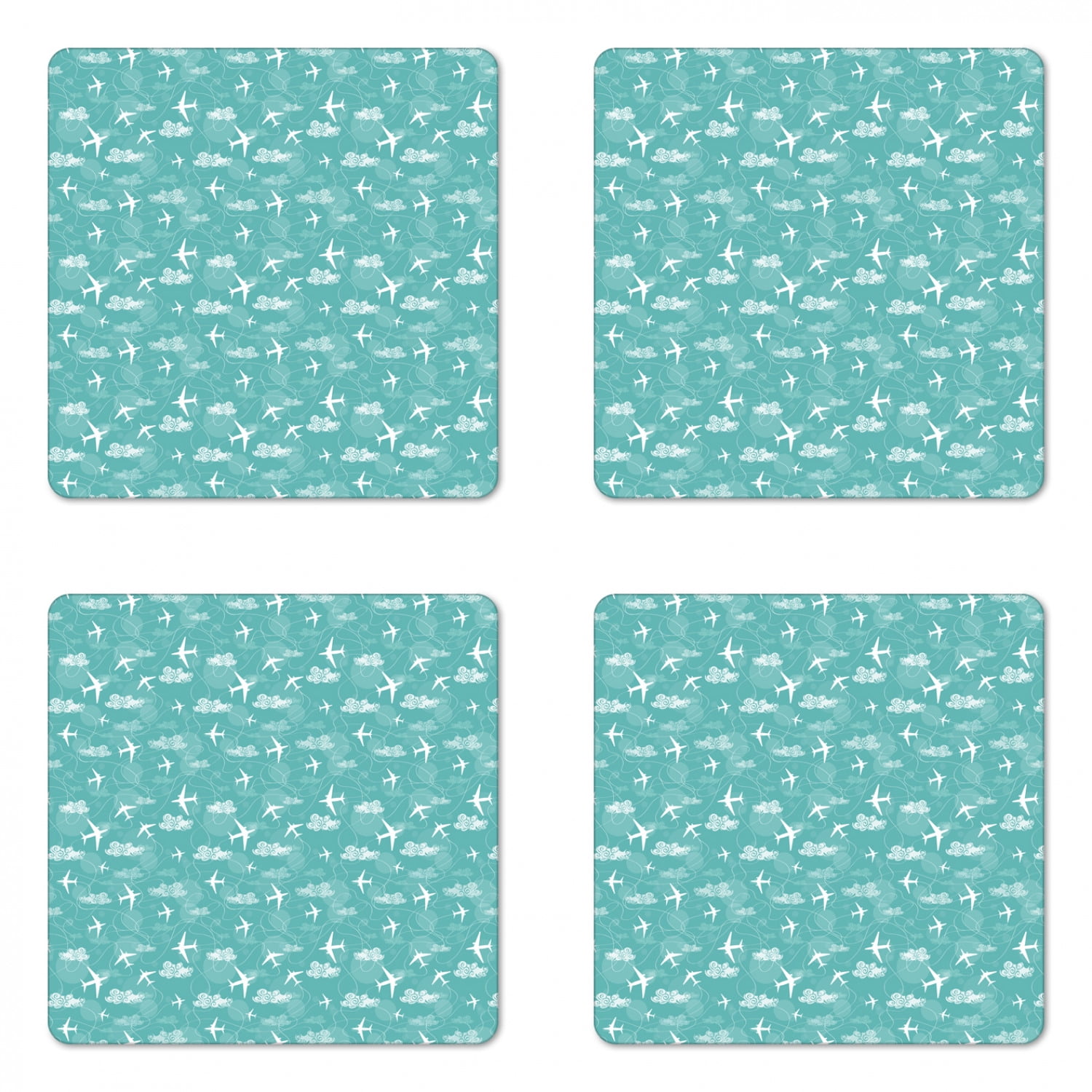 Airplane Coaster Set of 4, Disoriented Flying Jets in Clear Sky with ...