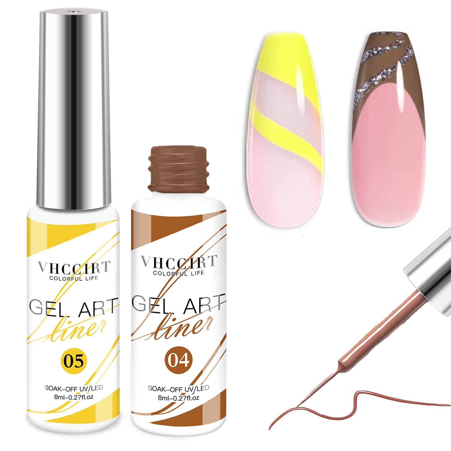 Vhccirt Gel Polish Nail Art Gel Liner Set-2 Colors Classic White Black ...