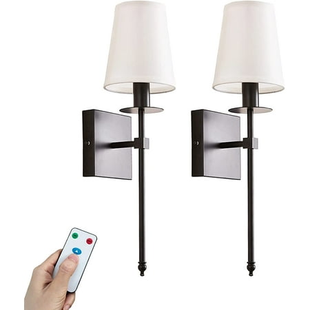 Battery Operated Wall Sconces Set of Two with Remote Non Hardwired Wall ...