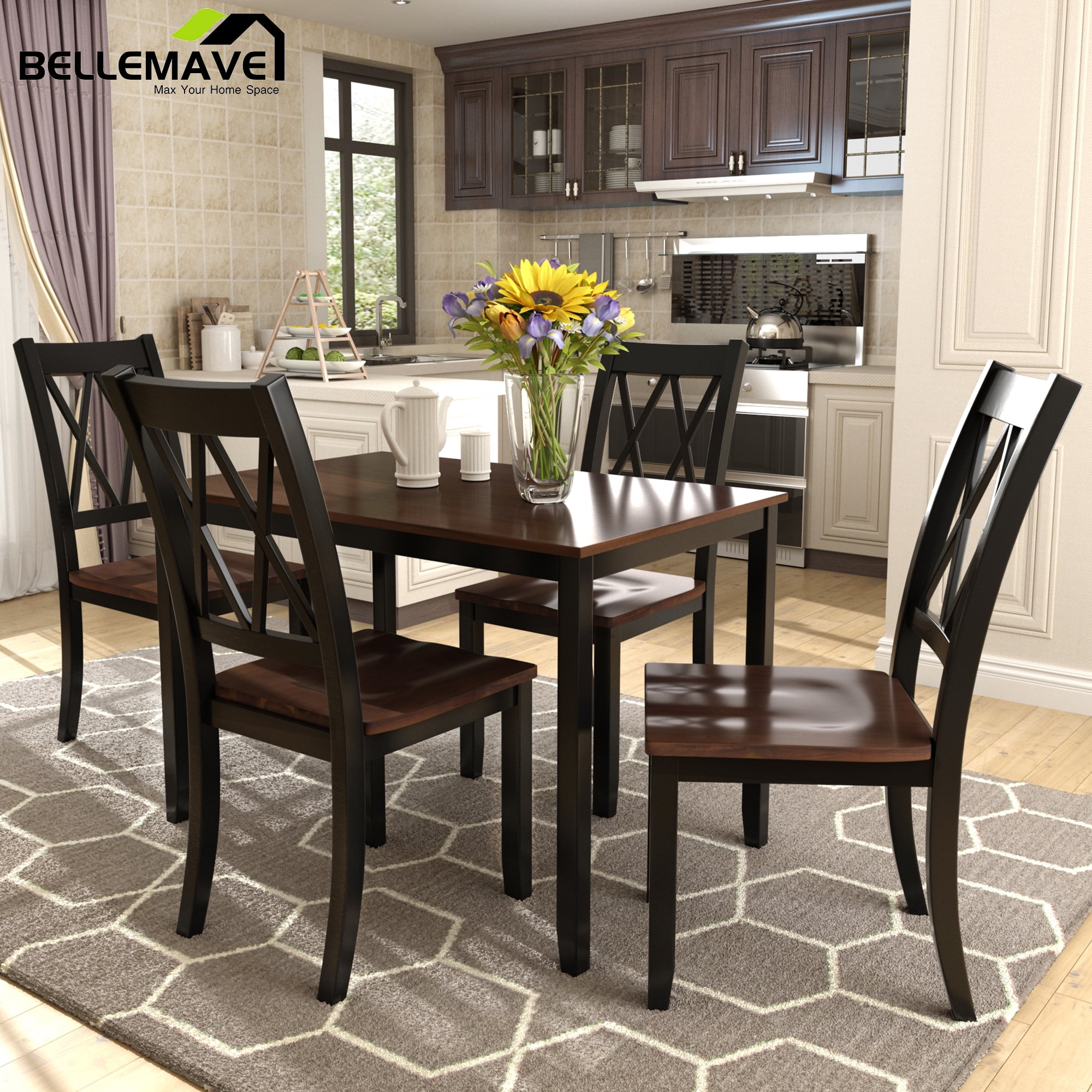 Elegant 5-Piece Waterproof Wood Dining Table Set, Includes Four Kitchen ...