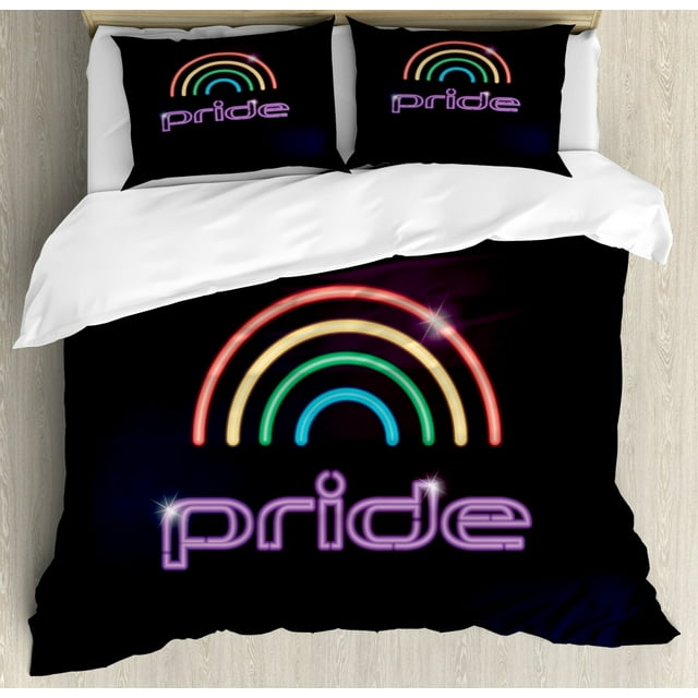 Pride Duvet Cover Set King Size, Gay Neon Lamb Look Written Letters ...
