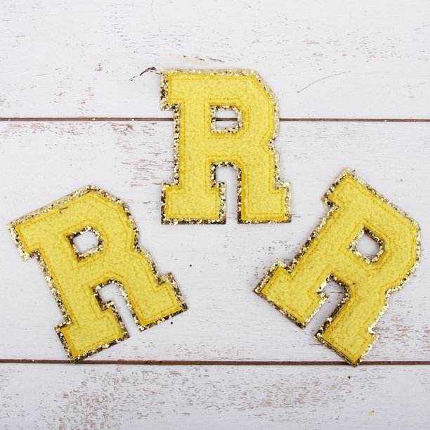 3 Pack Chenille Iron On Glitter Varsity Letter "R" Patches - Yellow ...