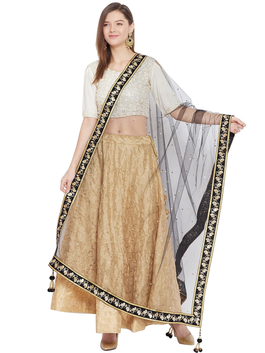 eloria Geomatric Black Woman's Indian Ethnic Chunni, Dupatta, Stole ...