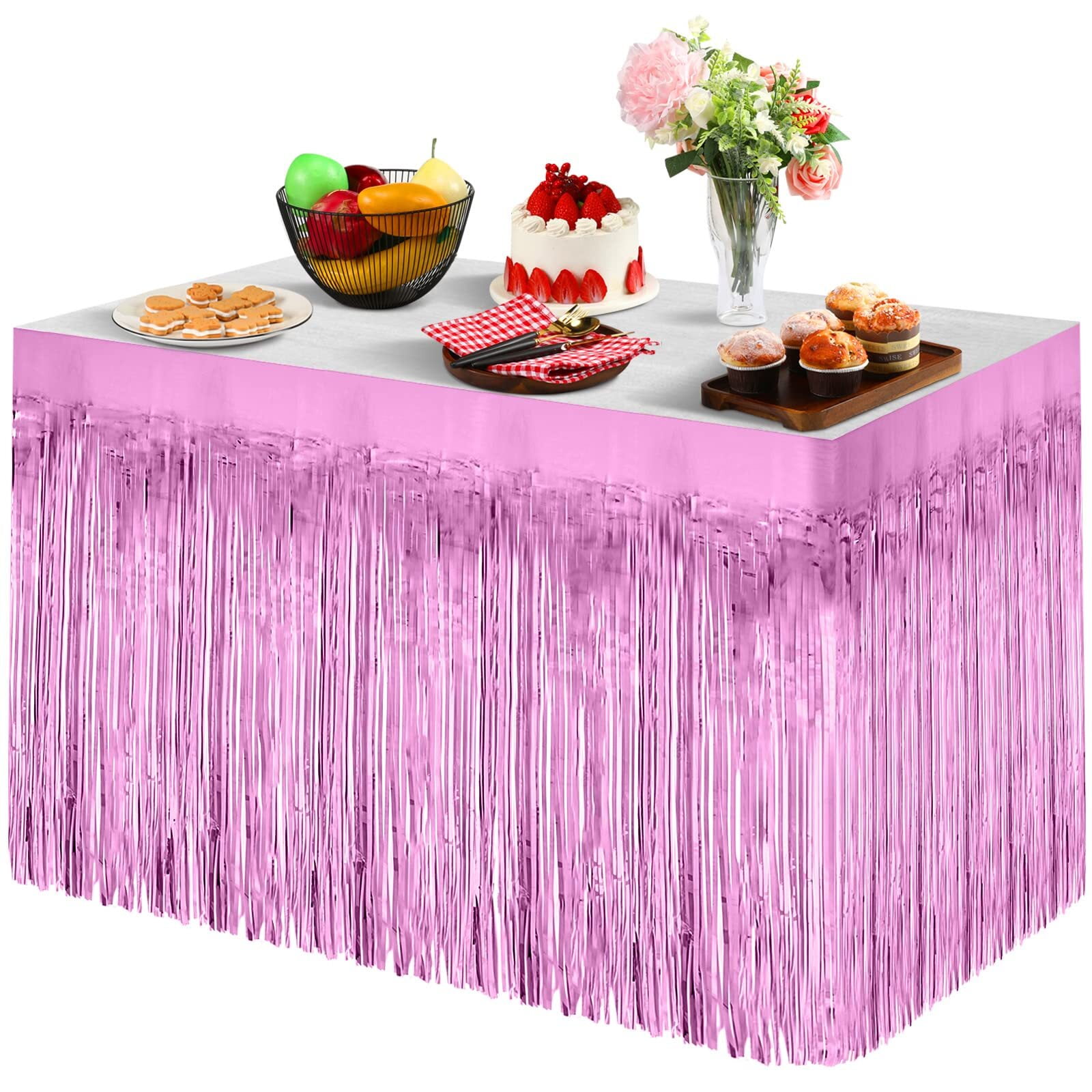 Metallic Foil Fringe Table Skirt, 108 X 29 inch Tinsel Table Skirt for ...
