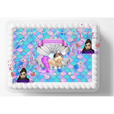Mermaid Princess Themed Baby Shower Birthday Edible Image Edible Cake ...