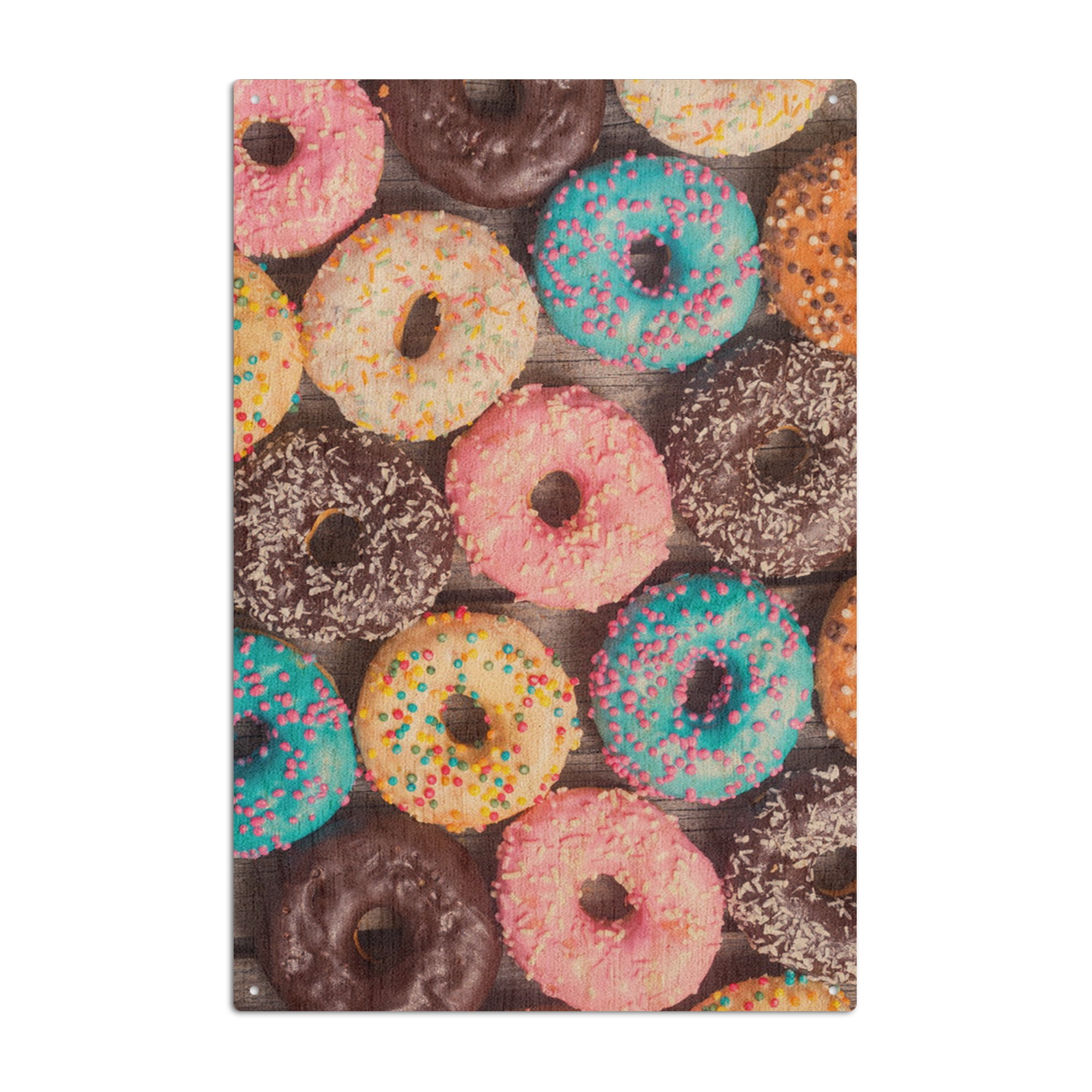Colorful Display of Donuts with Sprinkles, Photography Birch Wood Wall ...