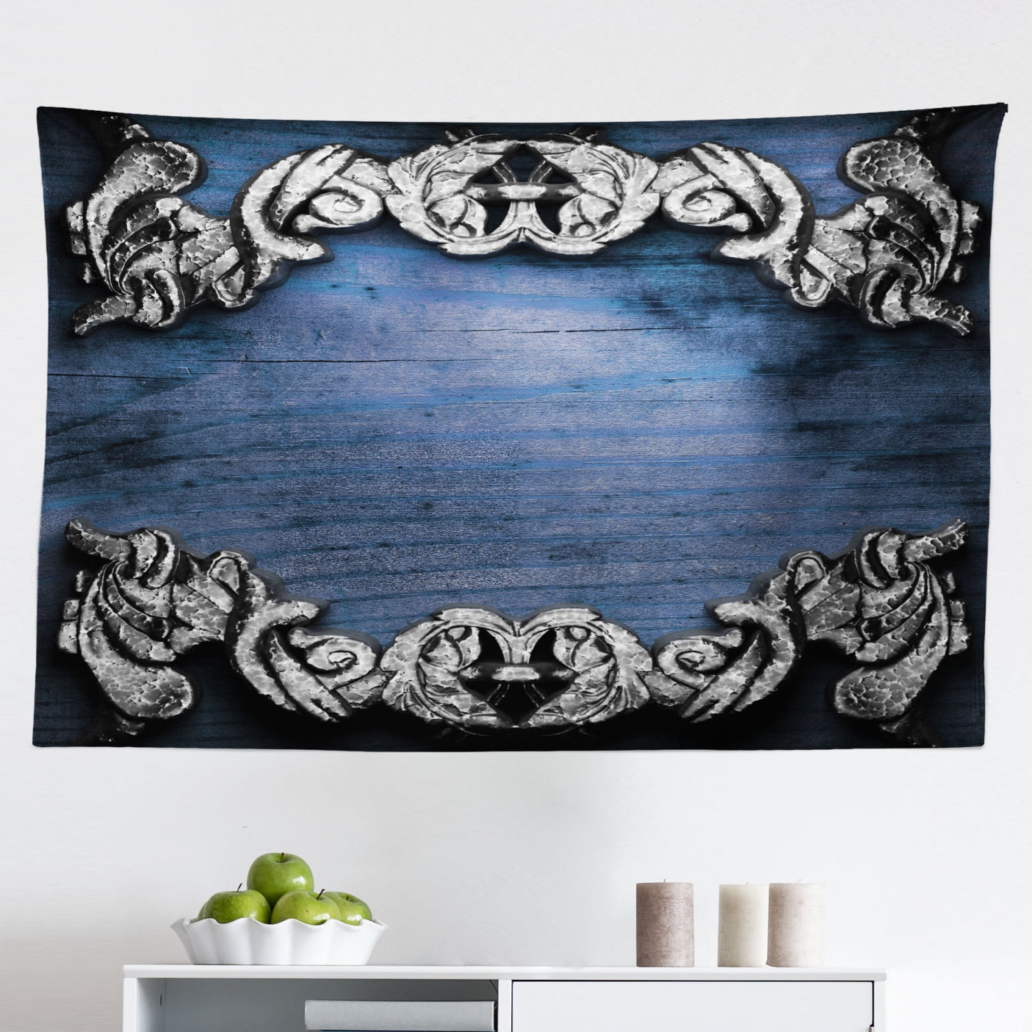 Victorian Tapestry, Antique Clock on Medieval Style Wall Wooden Floor ...