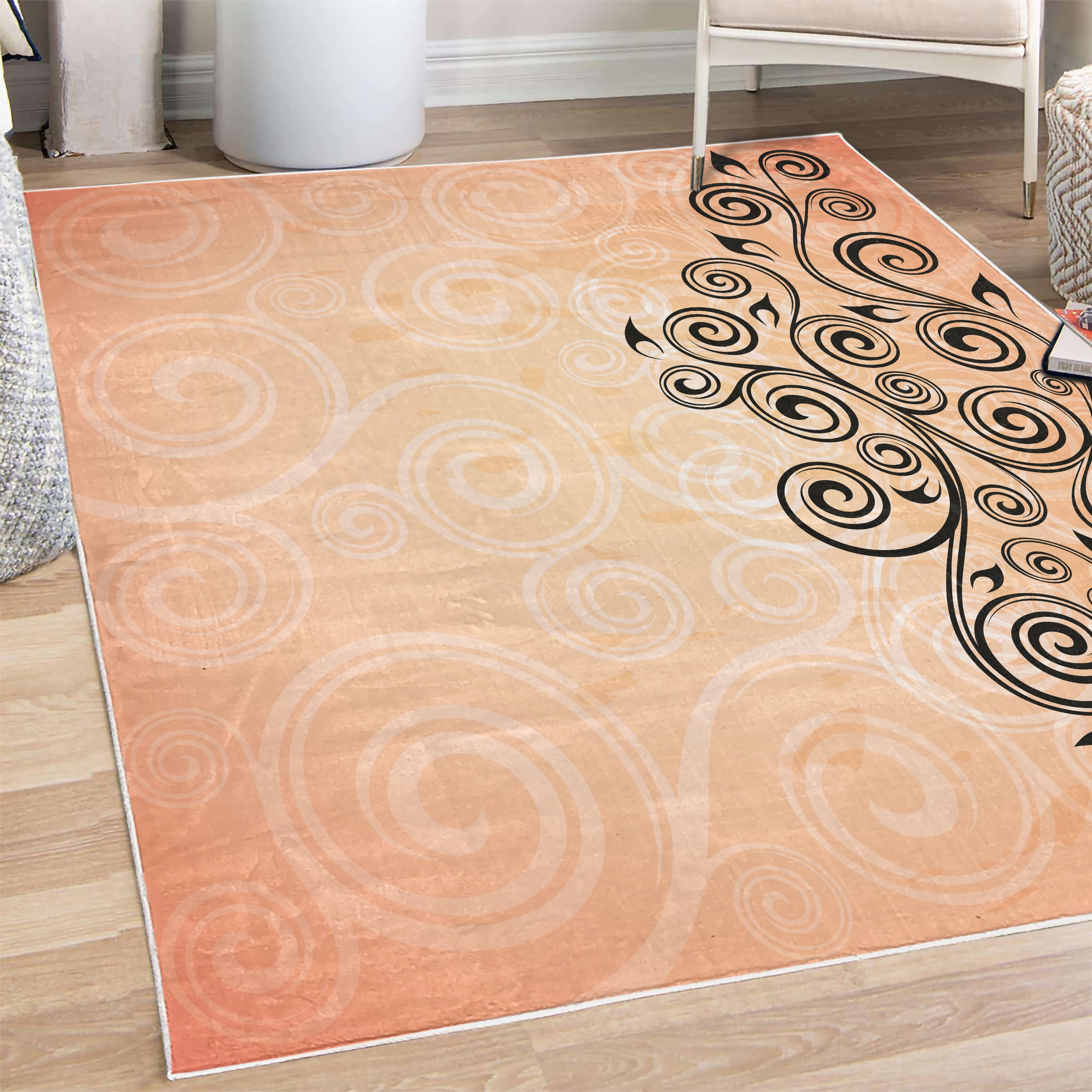 Ornamental Decorative Rug, Floral Swirls Ivy Image Ombre Details Grunge ...