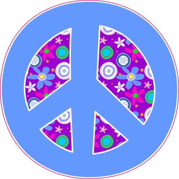 4in x 4in Blue Floral Peace Symbol Sticker Vinyl Cup Decal Bumper ...
