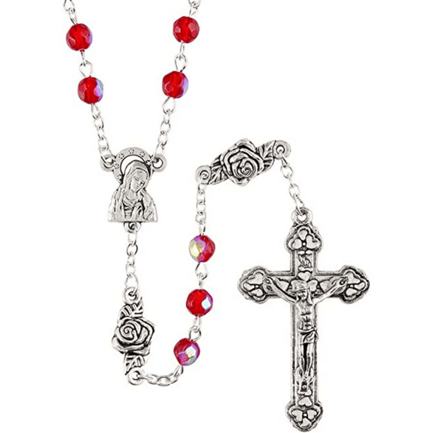 Rosebud Our Father Imitation Ruby Beaded Rosary, Catholic Prayer Beads ...