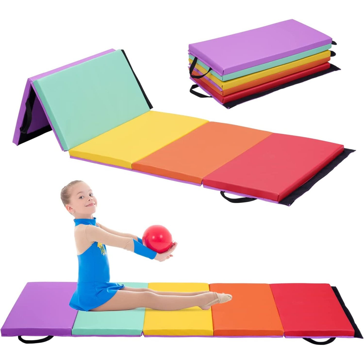 Gymnastics Mat 5-panel folding 6’x2’x1.8”Lightweight Portable Kids ...