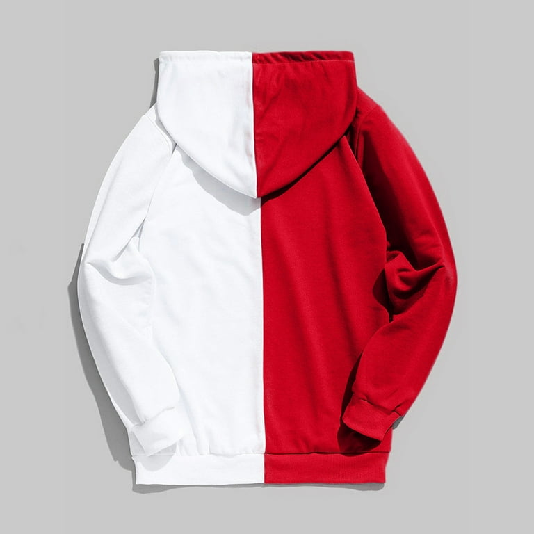 Men's Red and White Stitching Hoodie Long Sleeve Pullover Men's Red and White Stitching Hoodie Long Sleeve Pullover