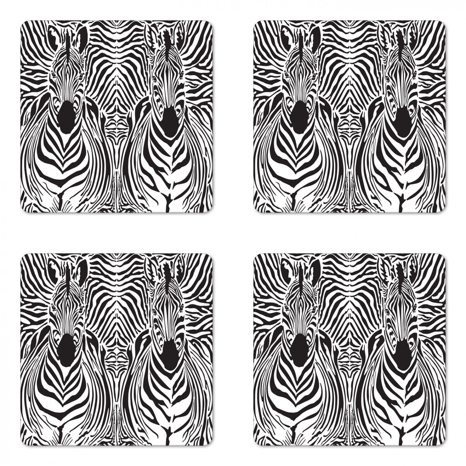 Zebra Print Coaster Set of 4, Illustration Pattern Zebras Skins ...