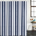 Navy Blue Green Line Striped Bathroom Shower Curtains with 12 Hooks ...