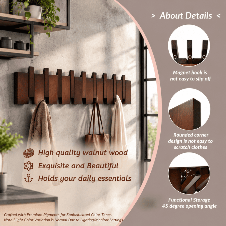 Piano Coat Rack 10-hooks Wall Mounted Wooden - Walmart.com