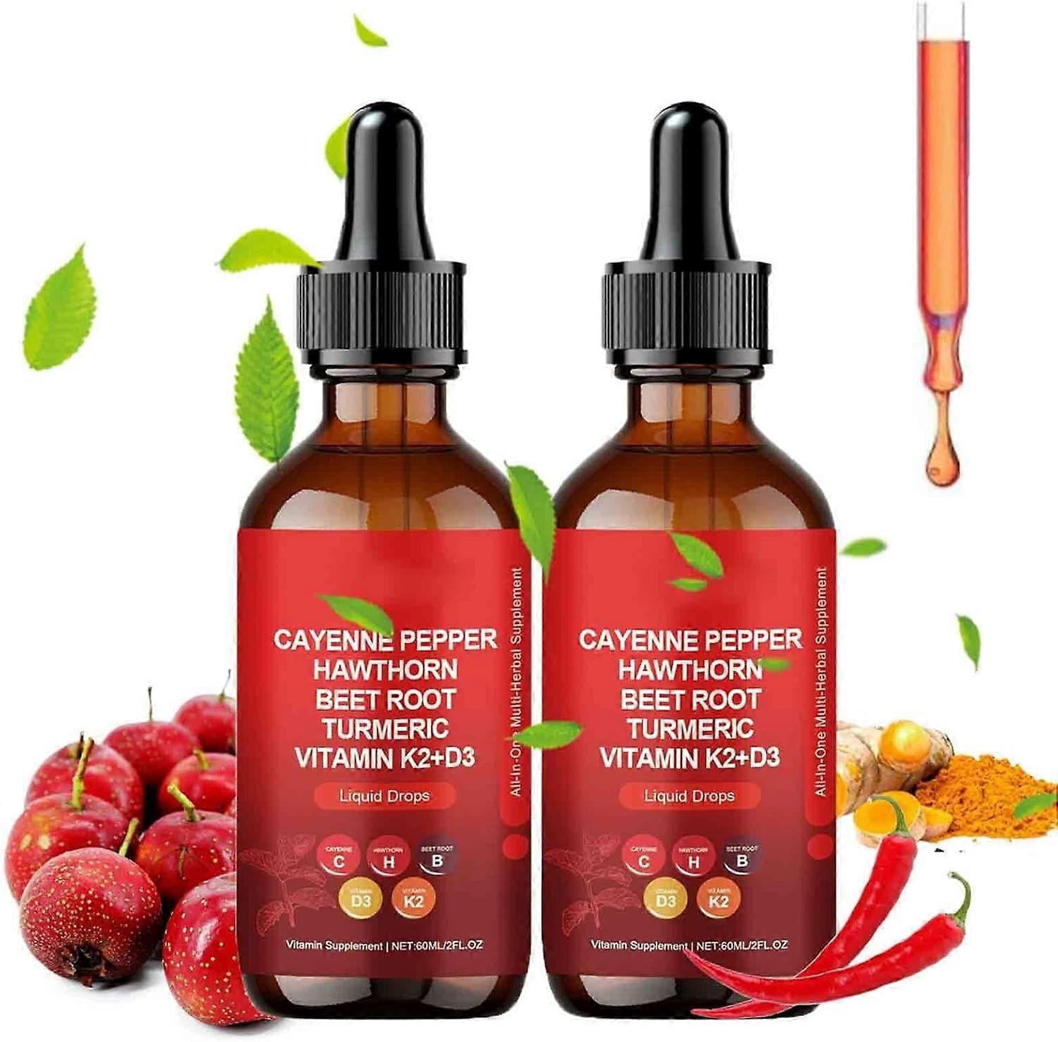 Cayenne pepper drops with hawthorn, beetroot, turmeric, vitamins K2 and ...