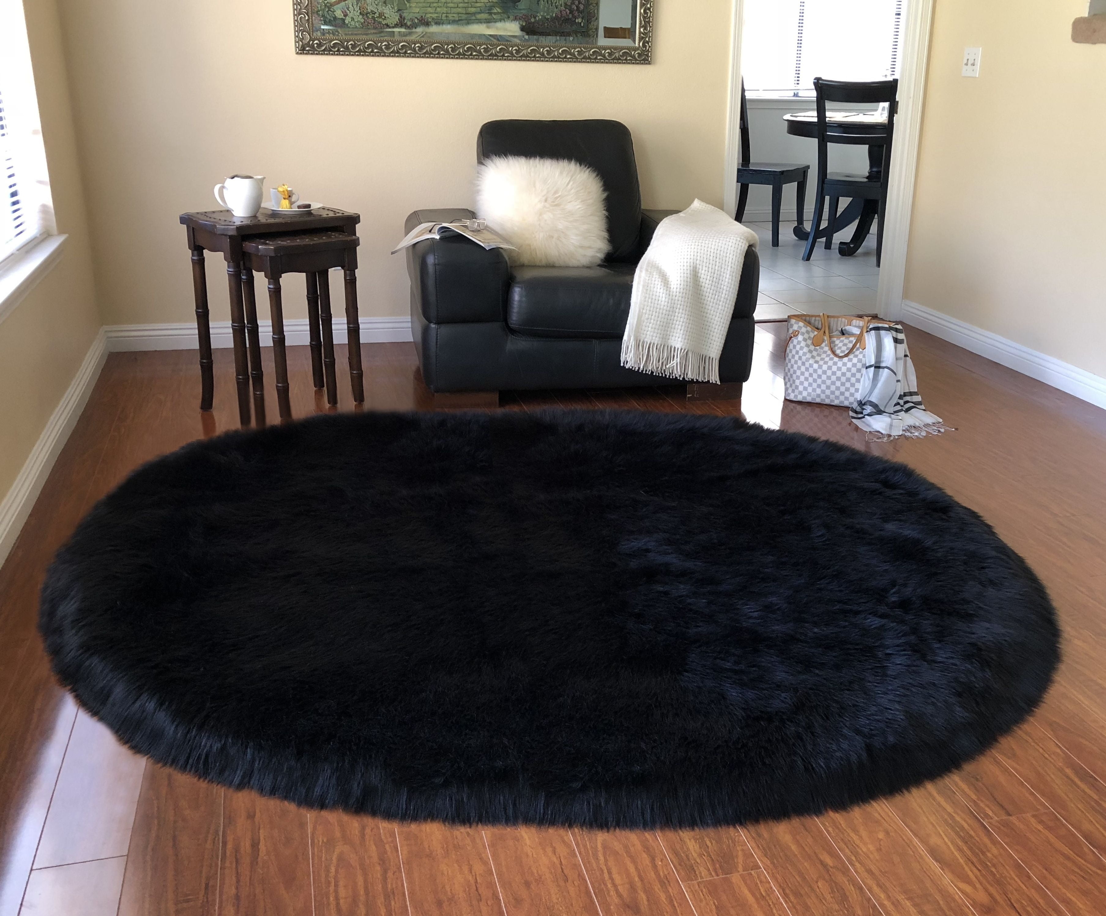 Soho Luxurious Faux Sheepskin Oval Shape Black Shag Area Rug - Walmart.com