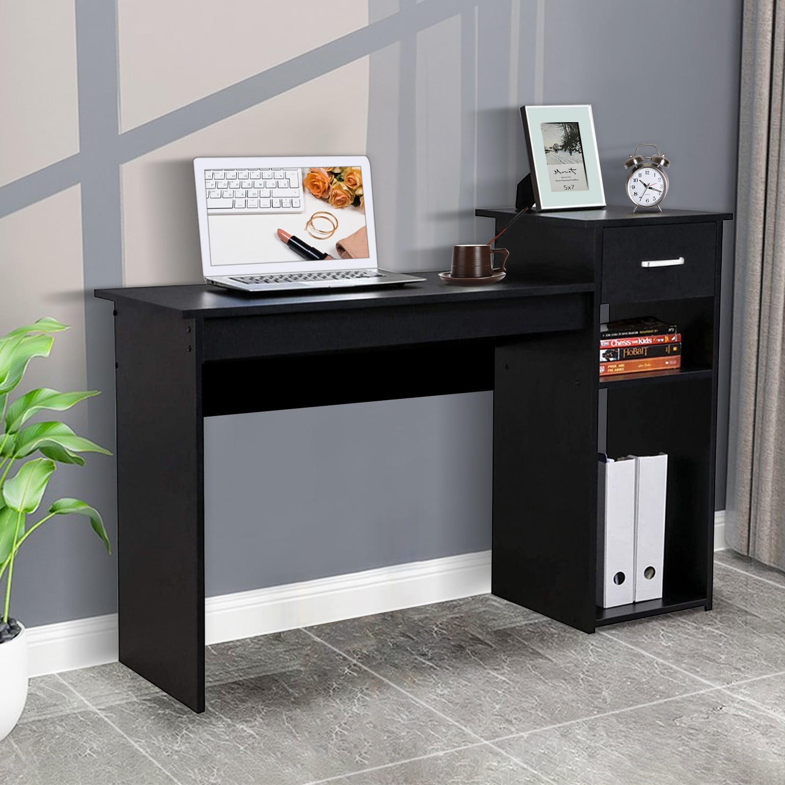 Compact Computer Desk With Drawers And Shelves For Small Space Office ...