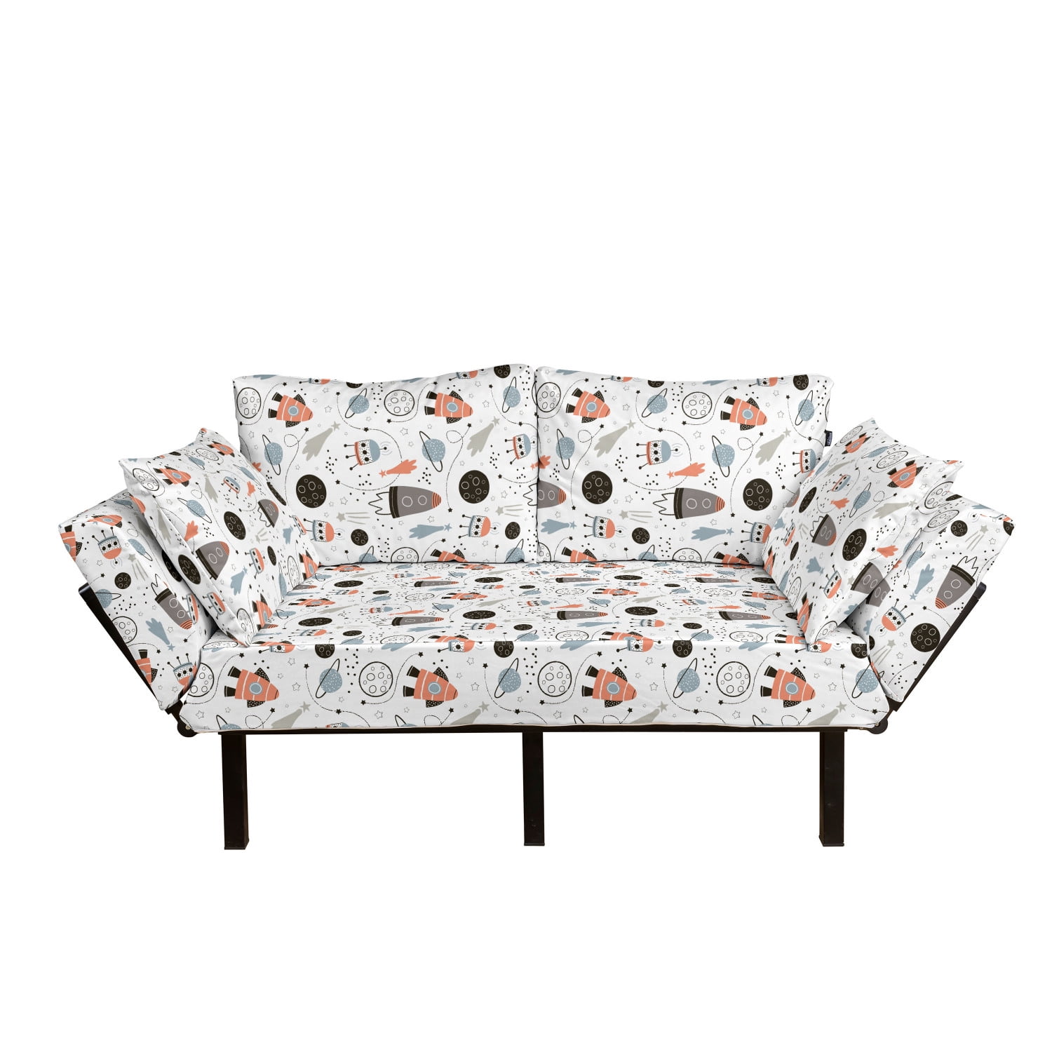 Cartoon Futon Couch, Hand Drawn Outer Space UFO and Spaceship Exploring ...