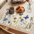 Blue Yellow Floral Cotton Linen Placemats Set of 1, Butterfly ...