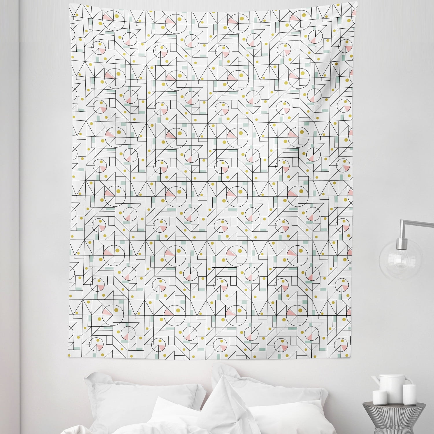 Geometric Tapestry, Shapes Illustration with Polka Dots Ovals Modernist ...
