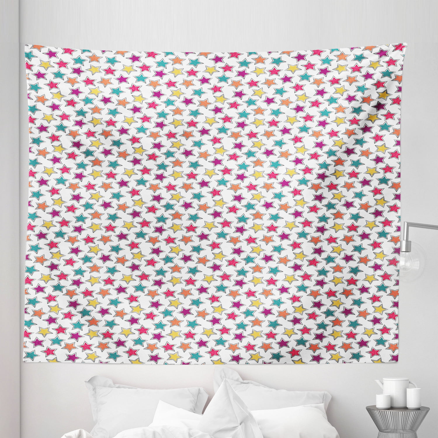 Colorful Tapestry, Graphic Stars with Grey Frames Youthful Teenage ...