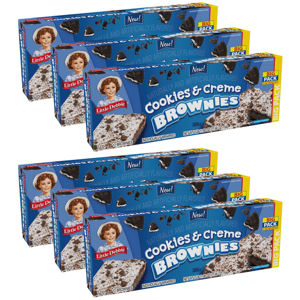 Little Debbie Cookies & Creme Brownies Big Pack, 6 Boxes, 72 Individually Wrapped Brownies ...