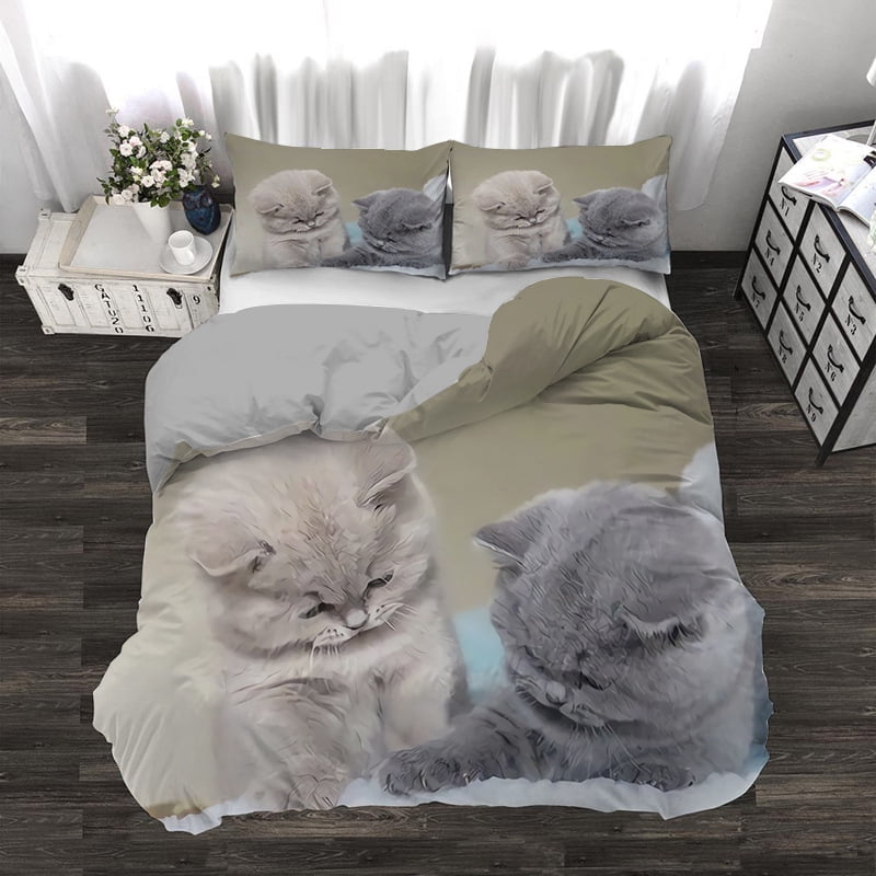 3pcs animal cat 3D printing quilt cover, Animated cat 3D digital ...