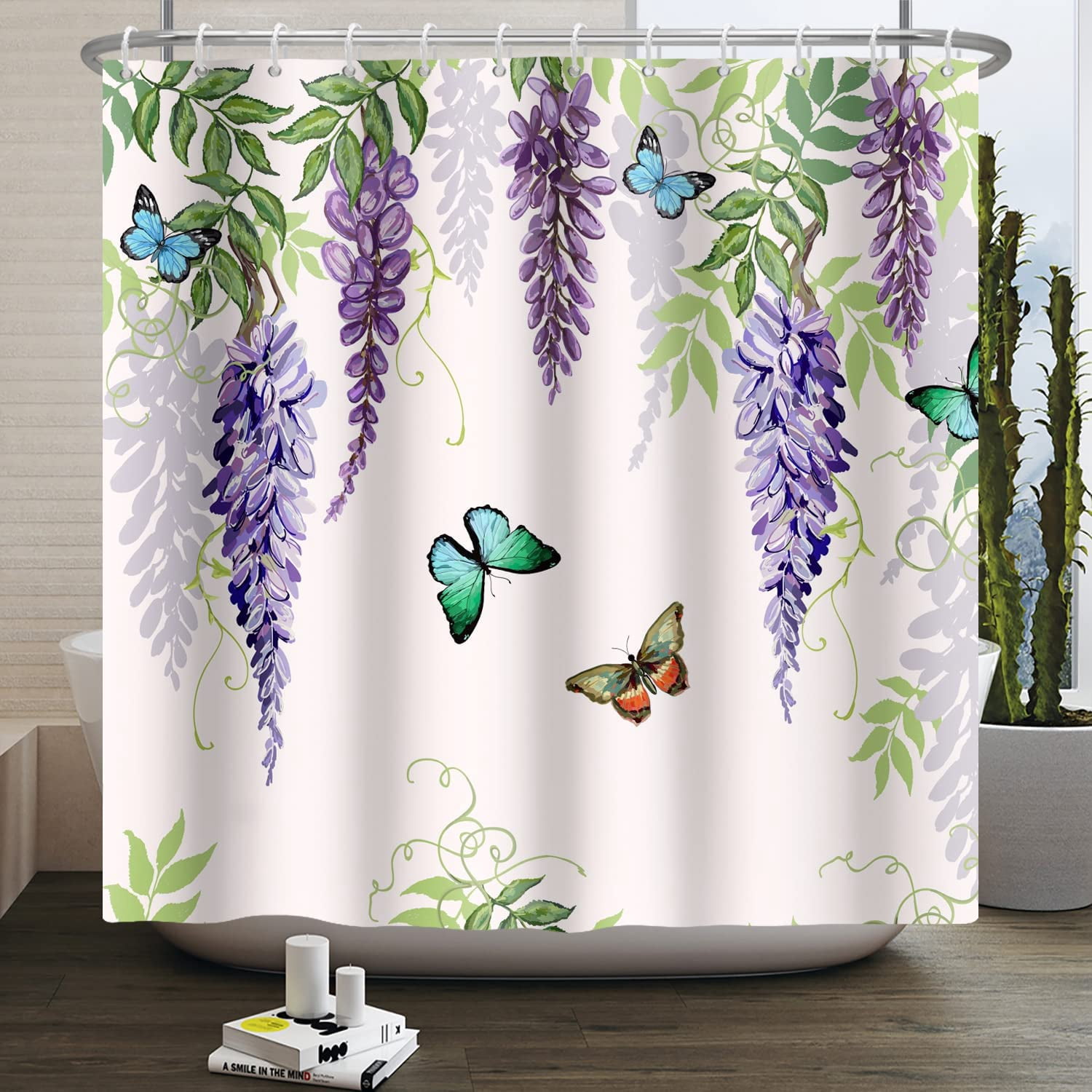 Lavender Shower Curtain for Bathroom,Spring Flower Purple Floral Green ...