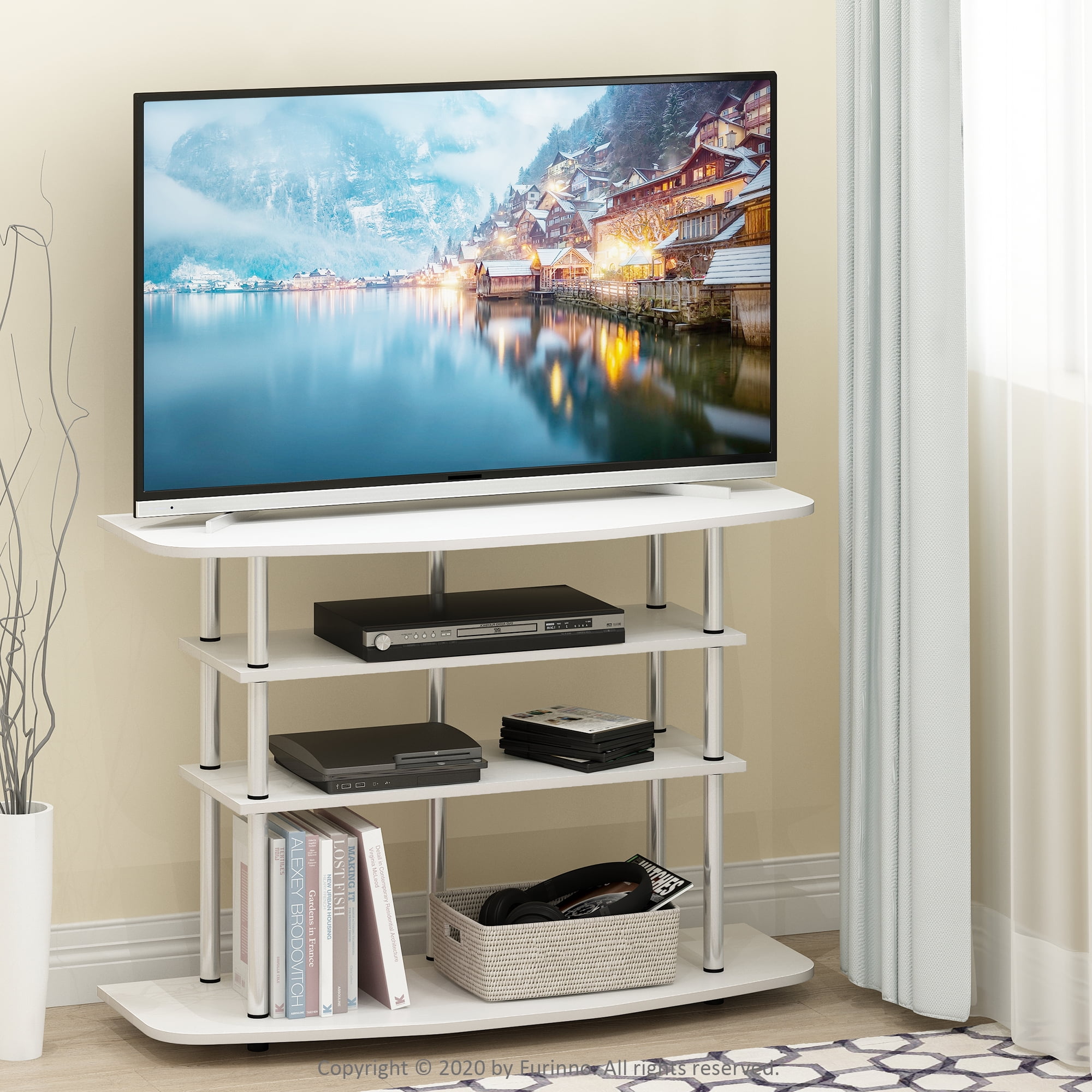 Furinno Frans Turn-N-Tube 4-Tier TV Stand for TV up to 46, White Oak ...