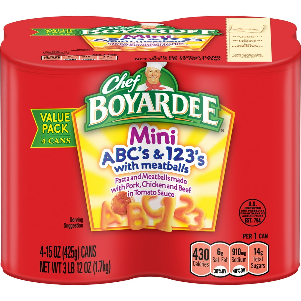 Chef Boyardee Mini ABCs and 123s with Meatballs, 4 Pack, 15 Oz ...