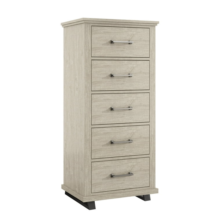 Contemporary 24 Inch Tall Chest with 5 Drawers Beige 5 Drawer