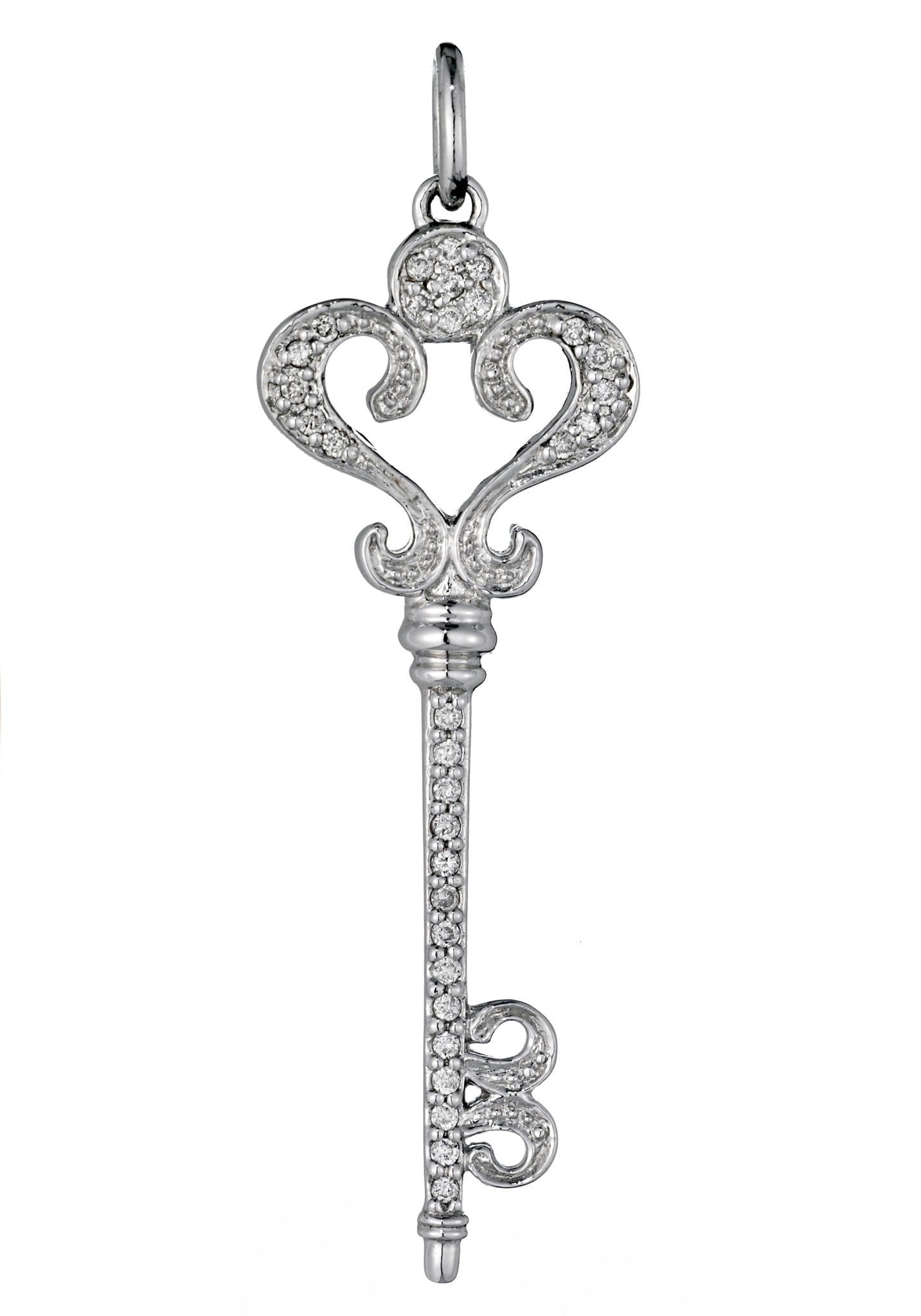 18K White Gold Fancy Ladies Pendant Key with Diamonds 0.79 ct.t.w & 14K ...