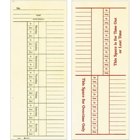 Adams Time Cards, Weekly, 2-Sided, Overtime Format, 3-3/8" x 8-1/4 ...
