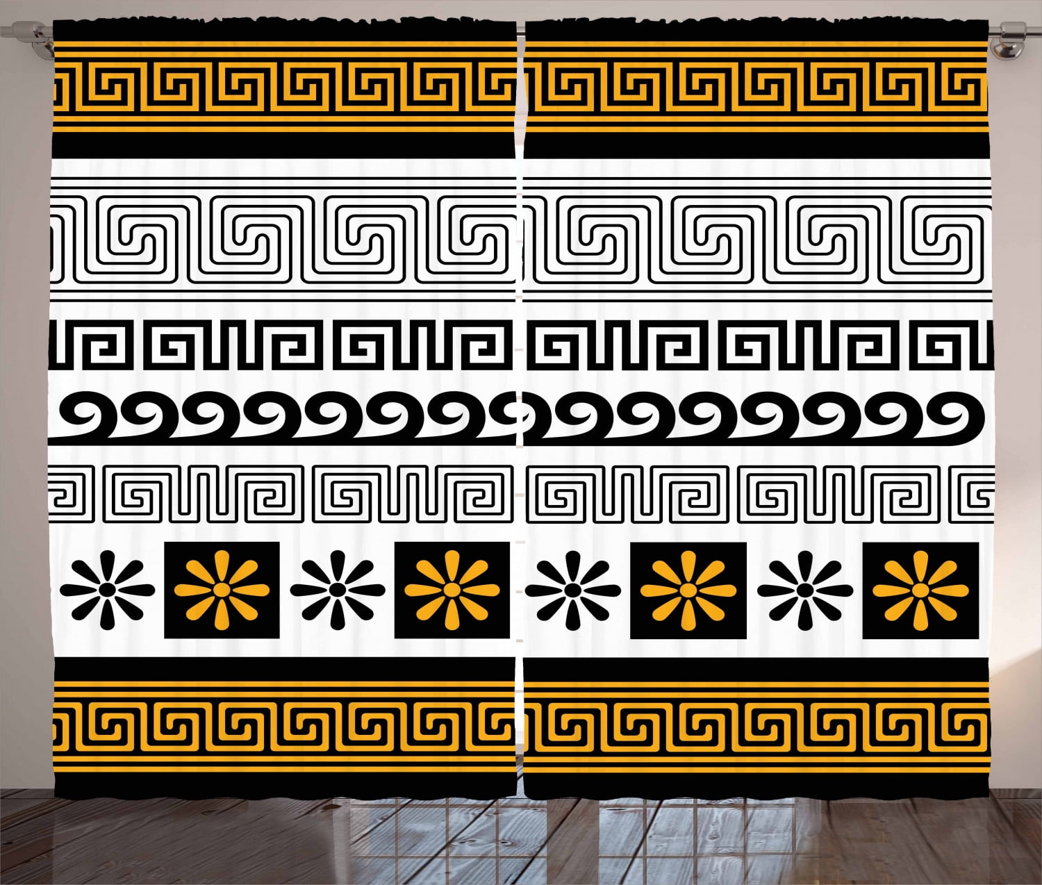 Greek Key Curtains 2 Panels Set, Set of Traditional Ornaments from ...