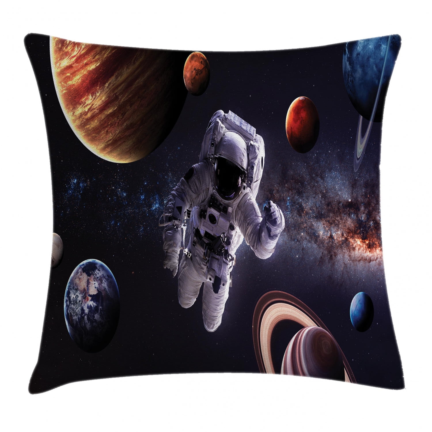 Outer Space Decor Throw Pillow Cushion Cover, Astronaut Between Planets ...
