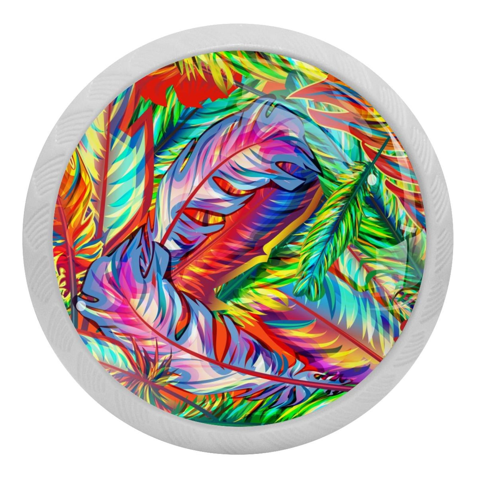 4PCS Round Multicolor Feathers Cabinet Fluorescence Knob Glowing in the ...
