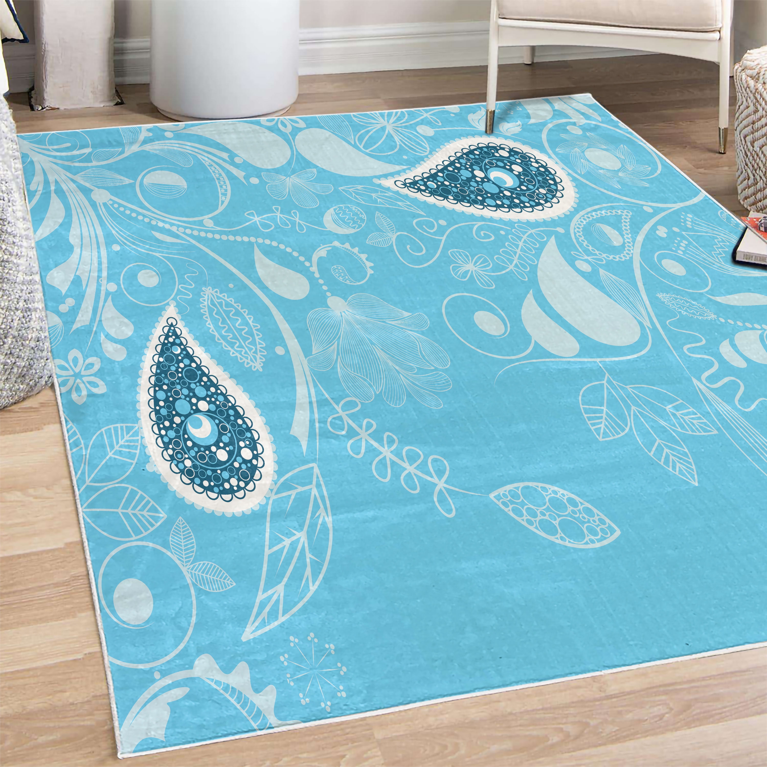 Paisley Decorative Rug, Oriental Motifs with Swirled Branch and Flower ...