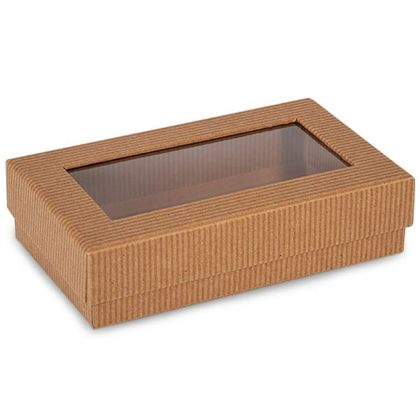 24 PK, Kraft Pinstripe Gourmet Window Box, Rectangle 6.5 x 3.75 x 1.5" For Gourmet Candies ...
