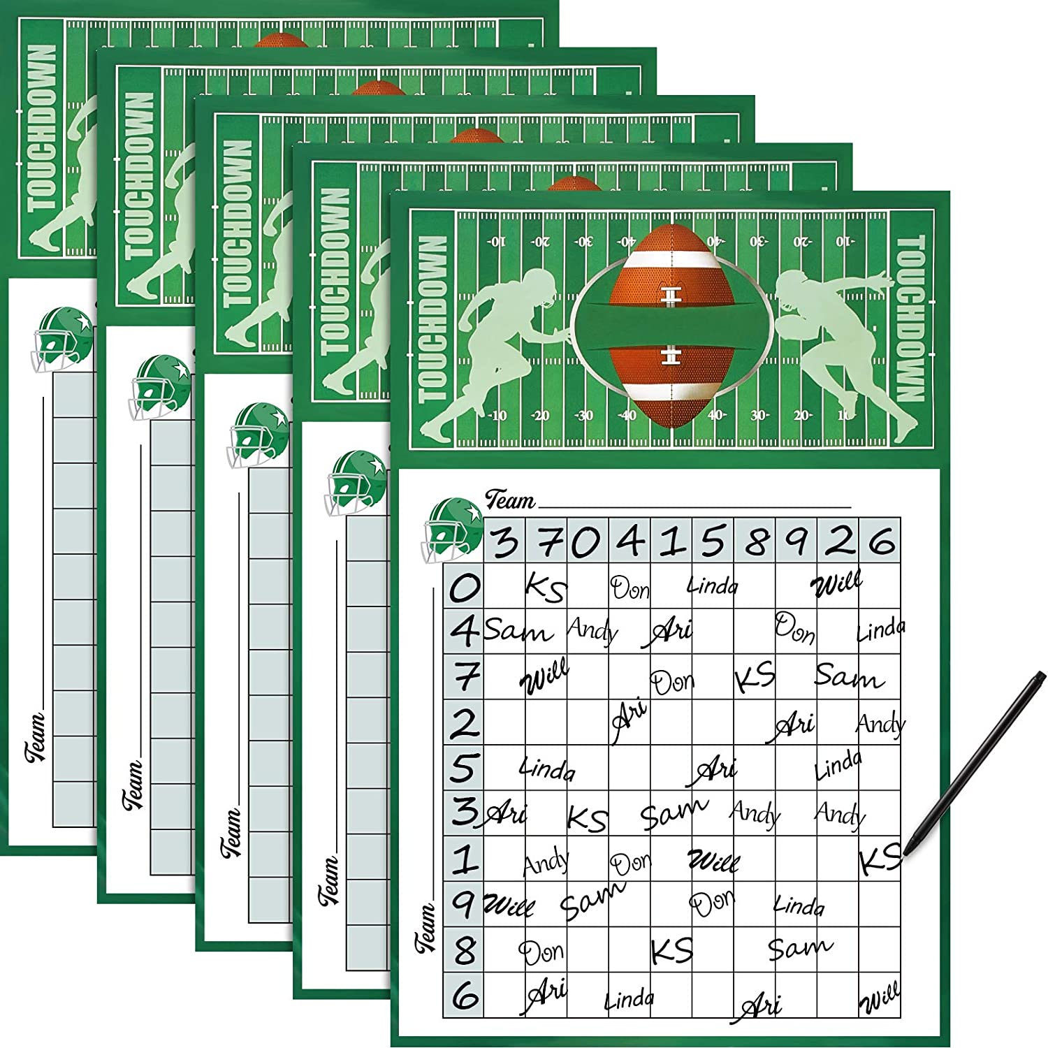 5 Pieces Square Game Sheet Posters Football Game Squares 100 Grids ...