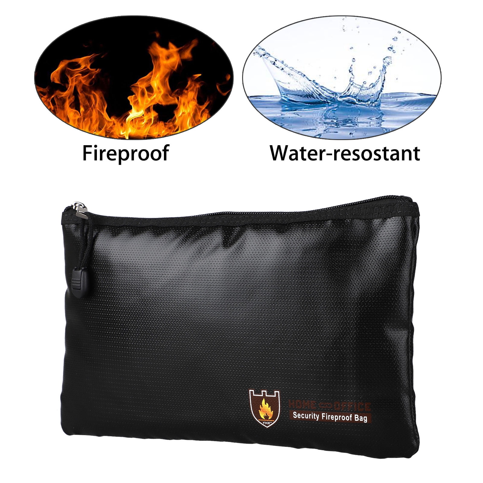 Black, Fireproof Waterresistant Money Safe Cash Box Secret Document Bag ...