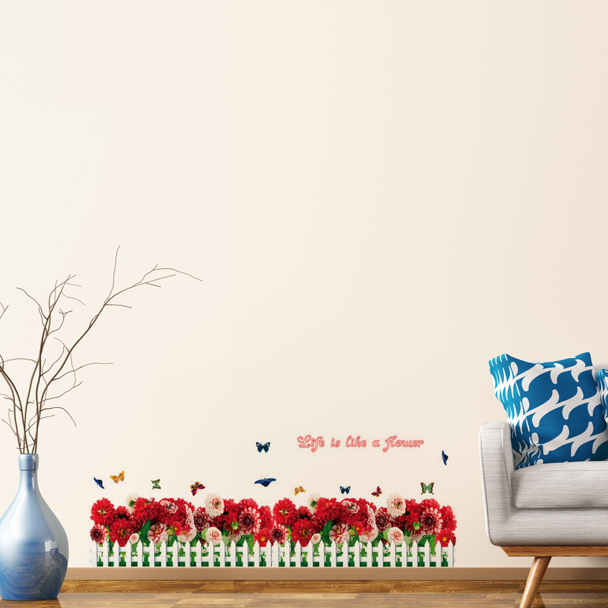 Red Daisy and Fence Colorful Picture Peel and Stick Wall Decals Sticker ...