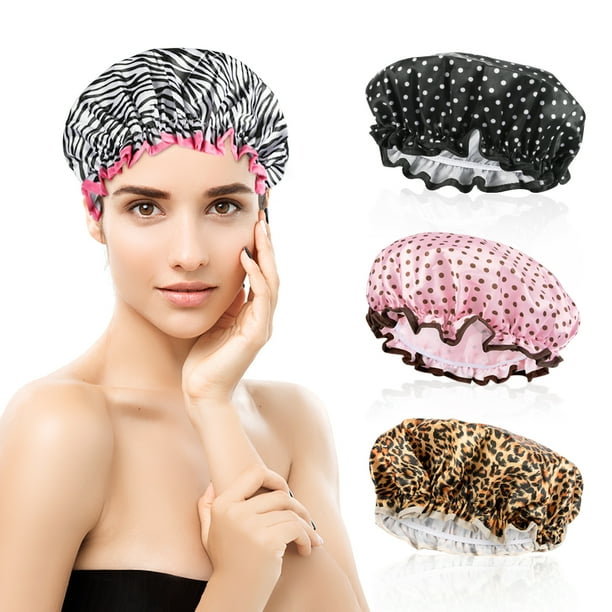 4 Pcs Shower Caps, Saiveina Reusable Waterproof Bathing Hair Cap for ...