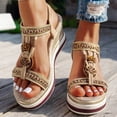 Bohemian Wedge Sandals for Women Casual Beaded Knit Band Platform Heels ...