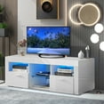 BTMWAY High Gloss White TV Stand for 55 Inch, LED Lights, Storage ...