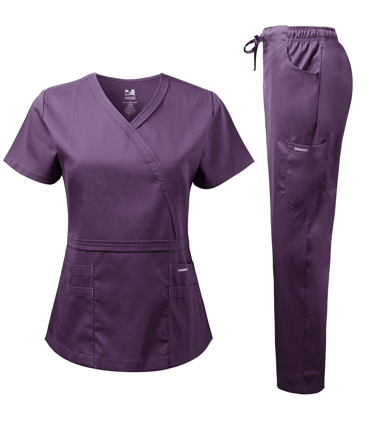 Dagacci Medical Uniform Womens Scrub Set Natural Stretch Y Neck Stitch