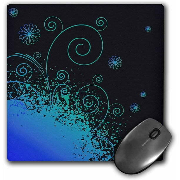 3D Rose Blue Splatter with Flourishes and Flowers Matte Finish Mouse ...