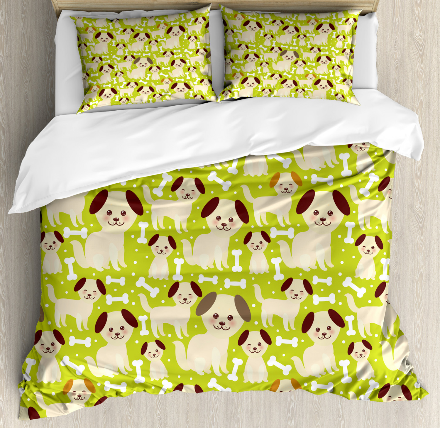 Labrador Duvet Cover Set Queen Size, Puppies with Smiling Faces Bones ...