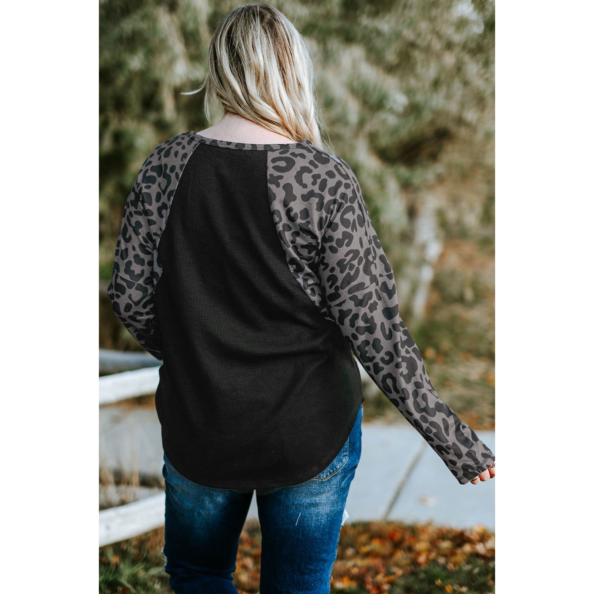 Click here for Poglip Womens Black Leopard Raglan Sleeve Waffle K... prices