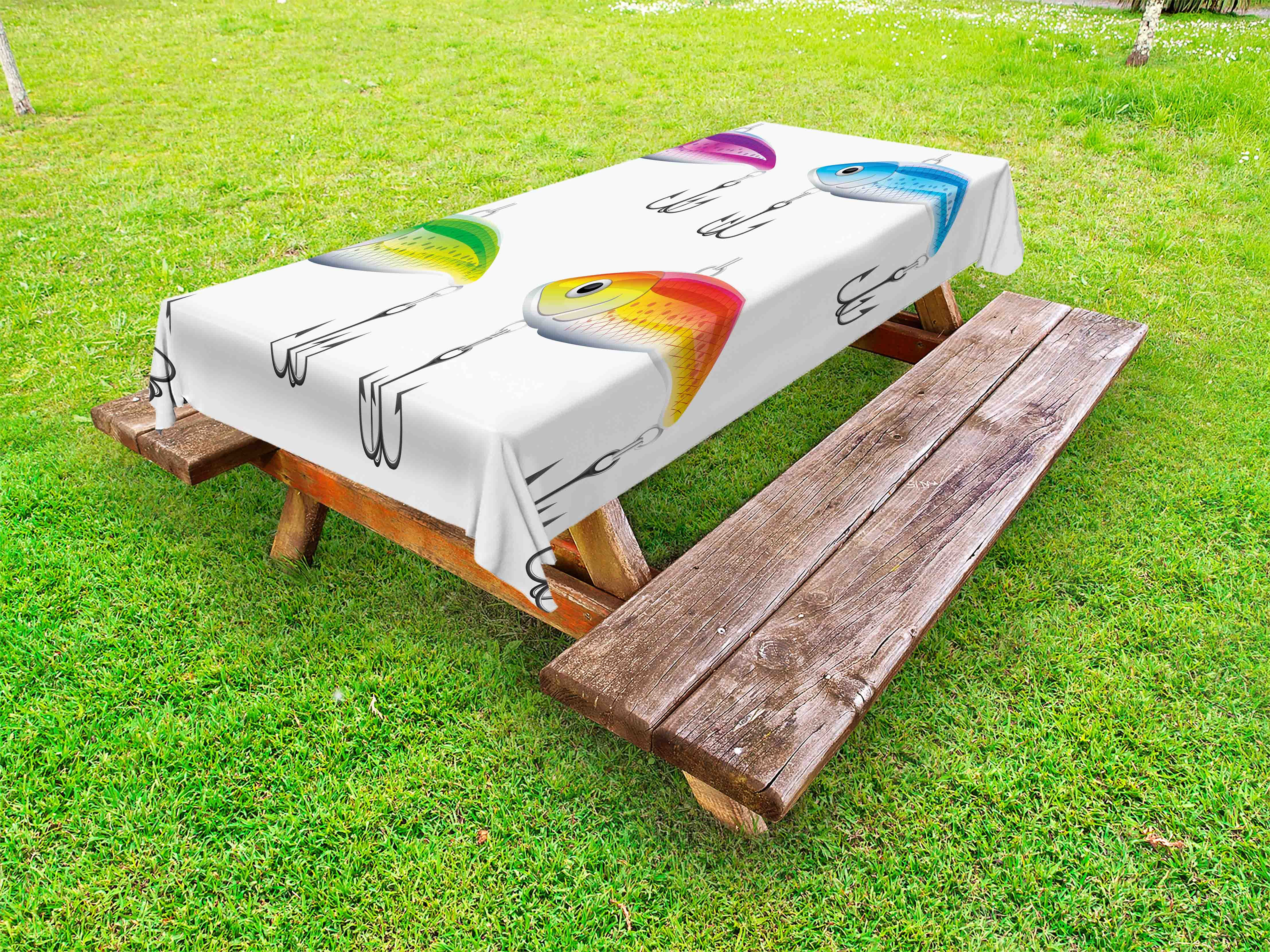 Fishing Outdoor Tablecloth, Collection of Fishing Lures in Trout Shape ...
